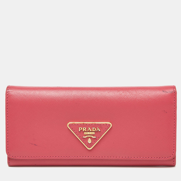 Prada | Bags | Prada Pink Saffiano Metal Leather Triangular Logo Flap ...